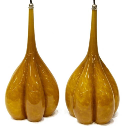2 Signed Art Glass Hanging Pendant Lights