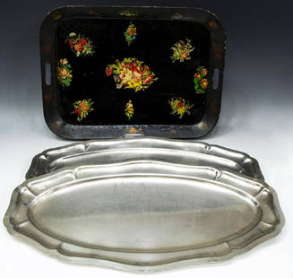 (3) Decorative Tole Painted Metal Serving Trays
