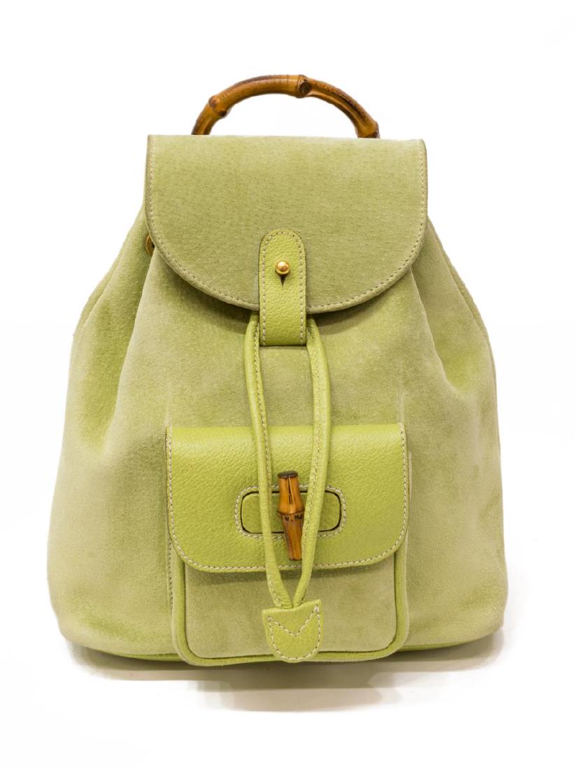 Gucci Bamboo Green Suede & Leather Backpack