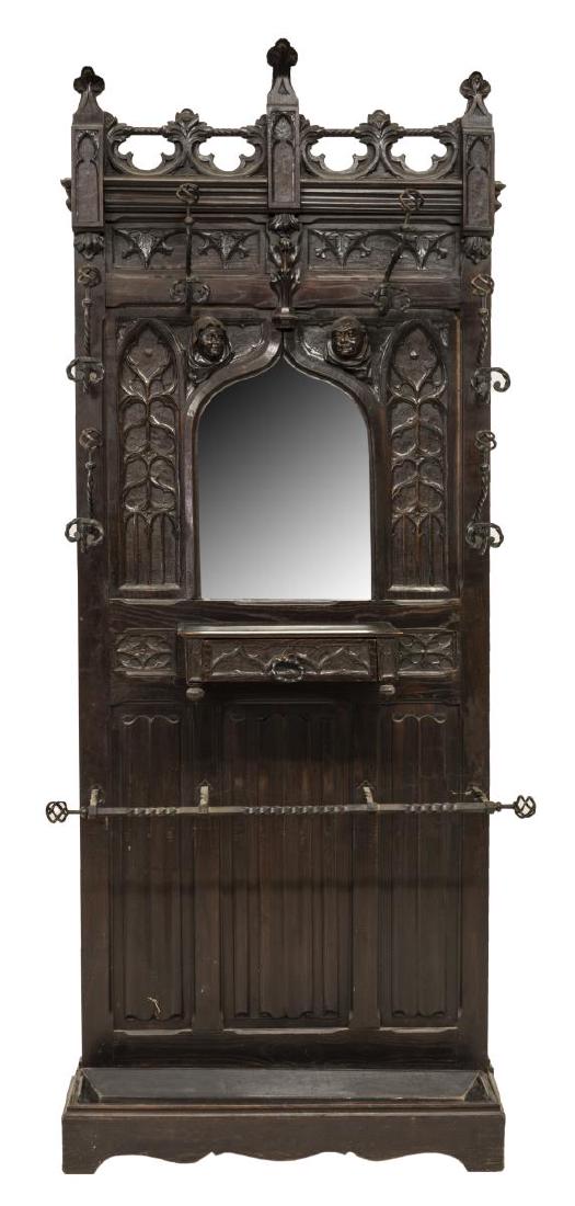 FRENCH GOTHIC STYLE EBONIZED OAK HALL TREE