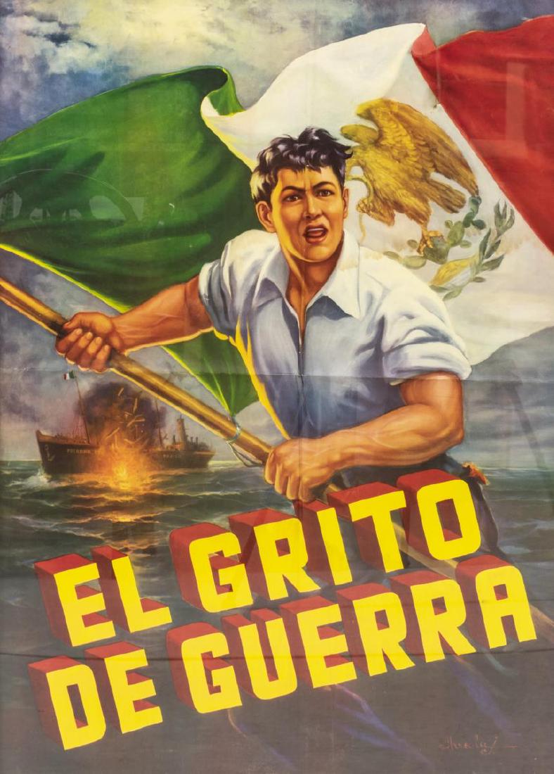 MEXICAN WWII-ERA WAR PROPAGANDA LITHO POSTER