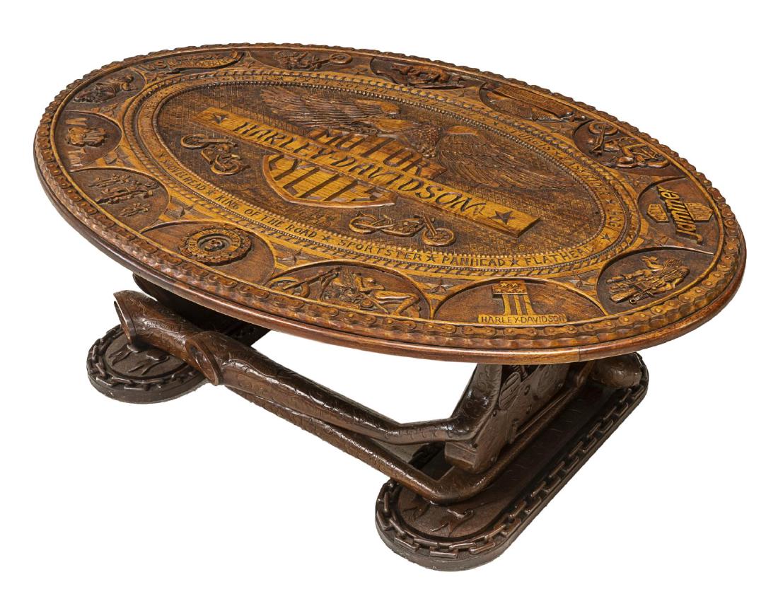 Hand Carved Harley Davidson Motorcycle Table