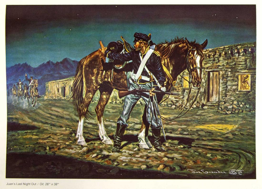 BRONZE & SIGNED BOOK, JOE GRANDEE, TEXAS B. 1929