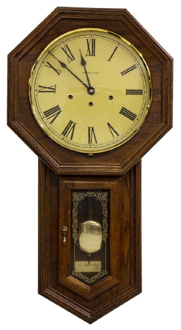 HAMILTON WESTMINSTER CHIME OAK CASED WALL CLOCK