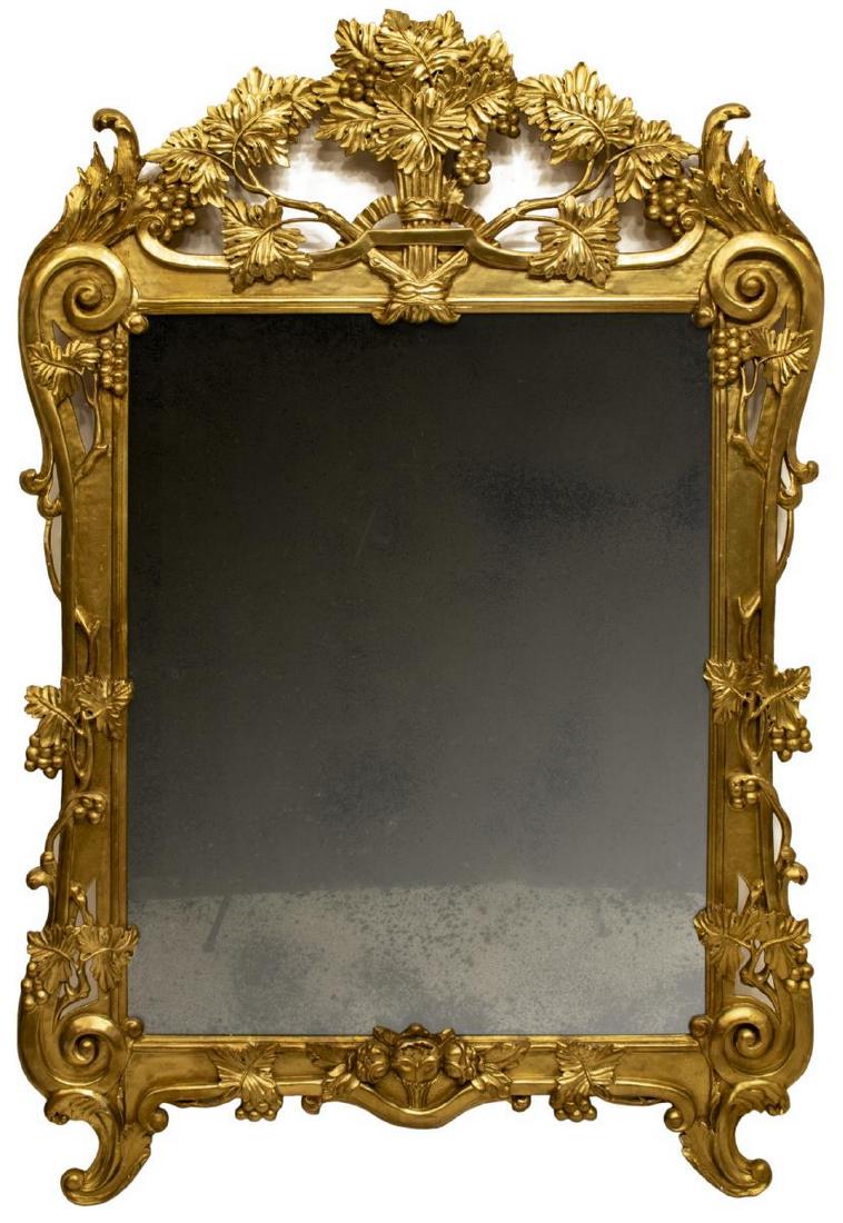 ORNATE GRAPE VINE DECORATED GILDED WALL MIRROR
