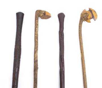 3 African Walking Sticks With Ancestor Figure Carvings
