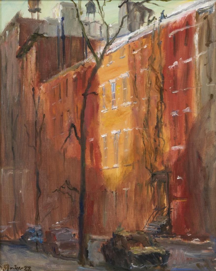 ANTHONY SPRINGER (D.1995) CITYSCAPE OIL PAINTING