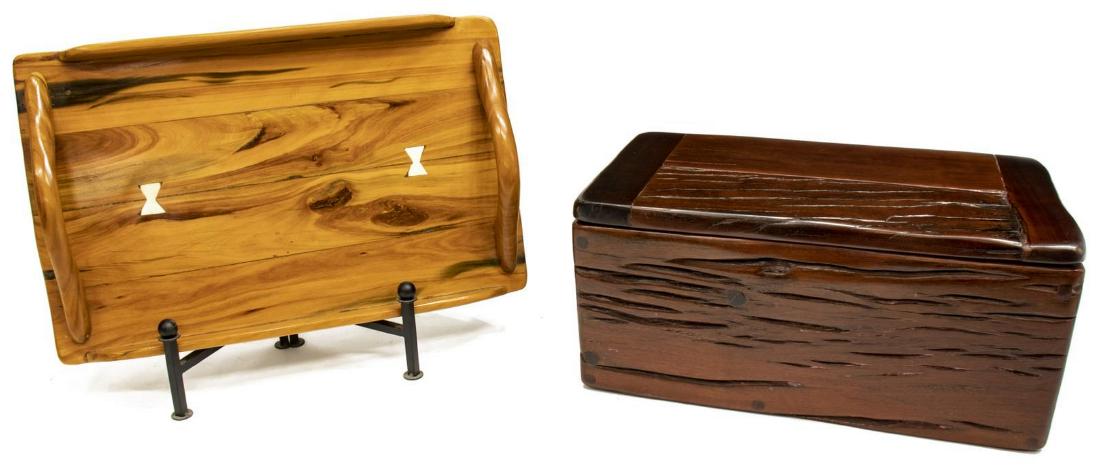(2) RUSTIC AFRICAN HARDWOOD STORAGE BOX & TRAY