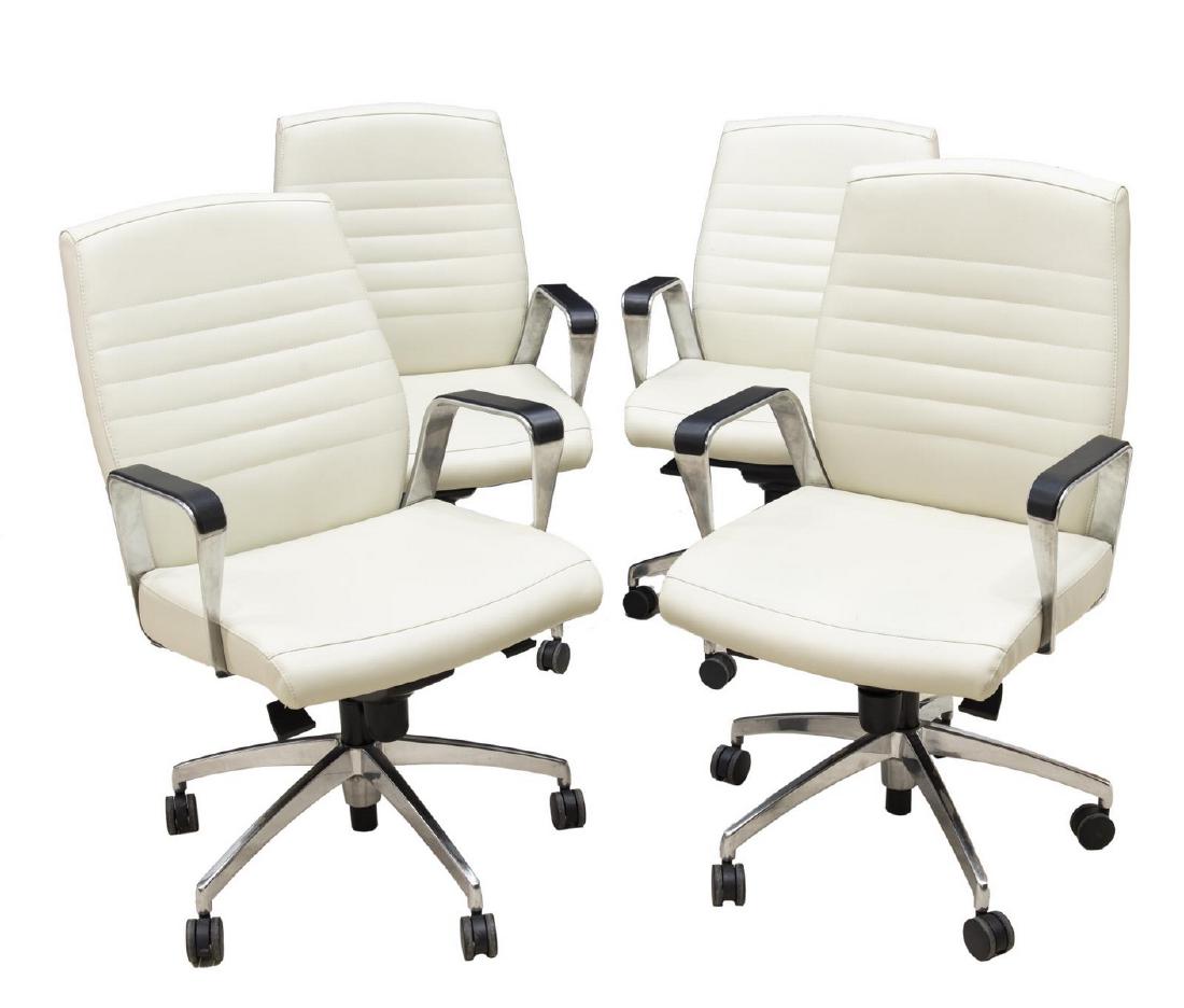 (4) HIGHMARK LEATHER SWIVEL ARM CHAIRS