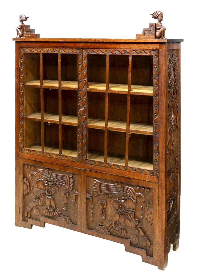 MEXICAN AZTEC REVIVAL ART DECO CEDAR CABINET
