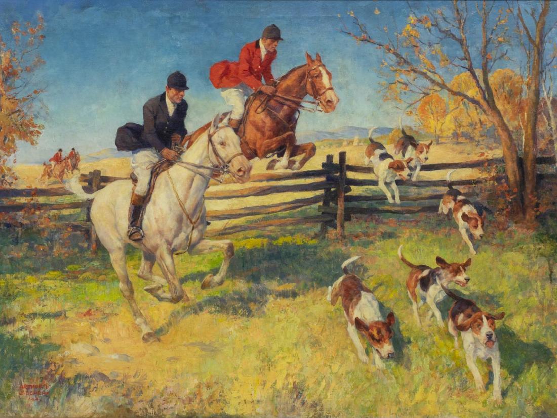 ARTHUR BECHER (D.1960) FOX HUNTERS OIL PAINTING