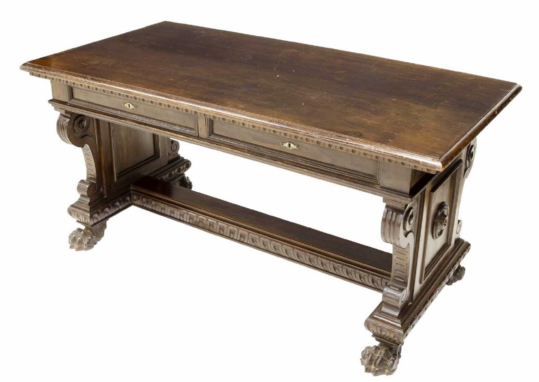 ITALIAN RENAISSANCE REVIVAL LIBRARY TABLE DESK