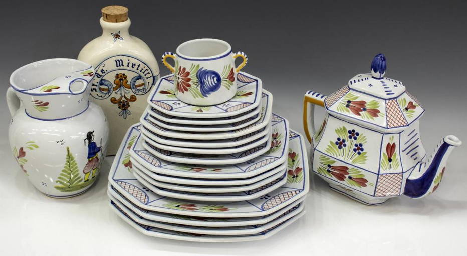 19) Hb Henriot Quimper Pottery Dinnerware & Bottle