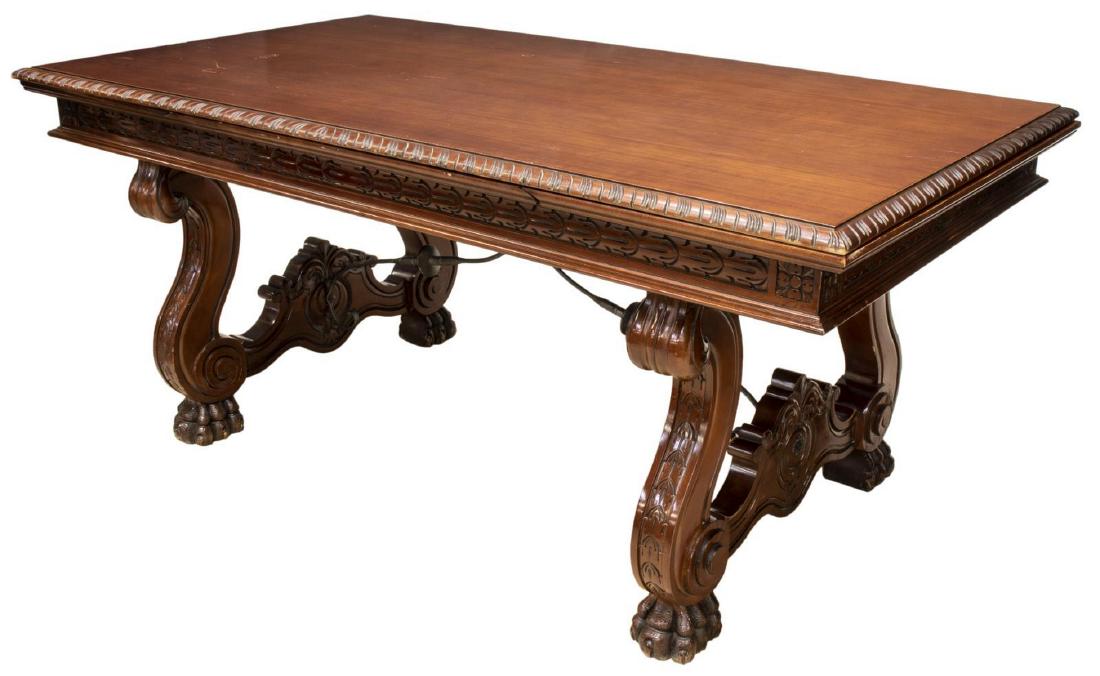 SPANISH BAROQUE STYLE EXTENSION DINING TABLE, 109"