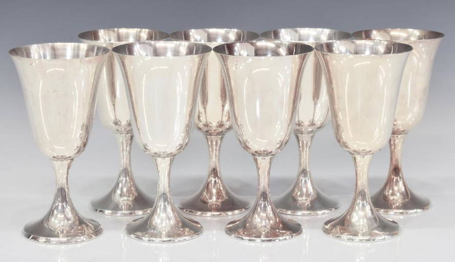 (8) Gorham 'puritan' Sterling Silver Water Goblets