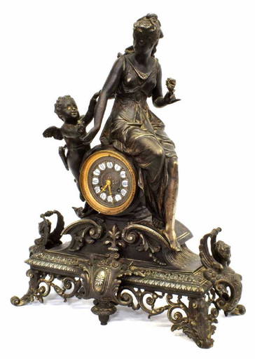 French Venus & Cupid Figural Mantel Clock