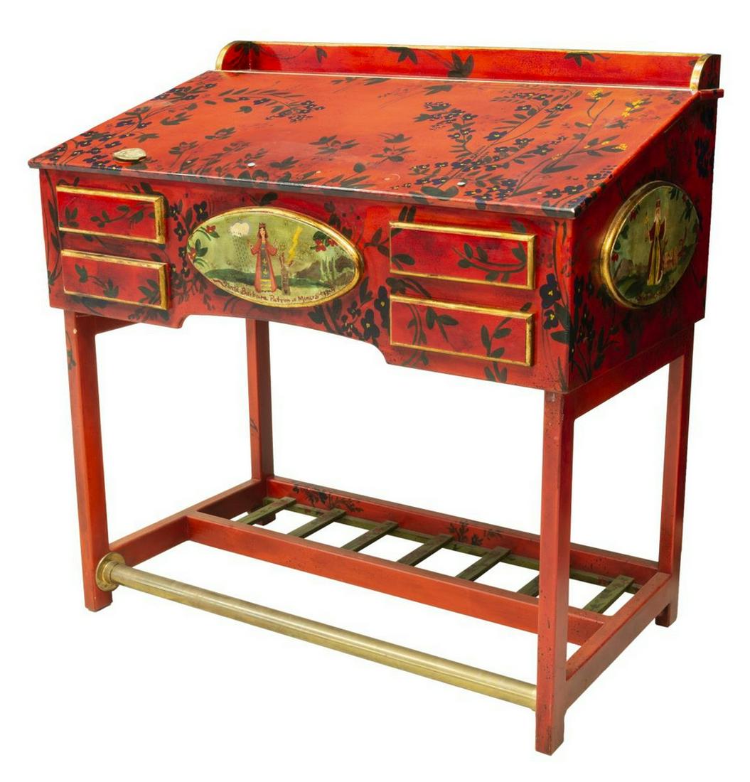 For Auction: DAVID ROSS FOLK ART PAINTED TALL SLANT FRONT DESK (#408 ...