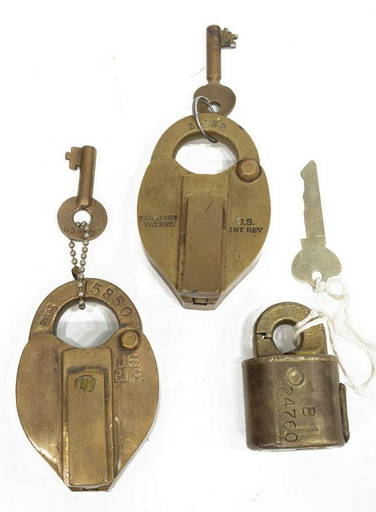 (3) Antique Locks, Reg'd U.s. Mail, & I.r.s.