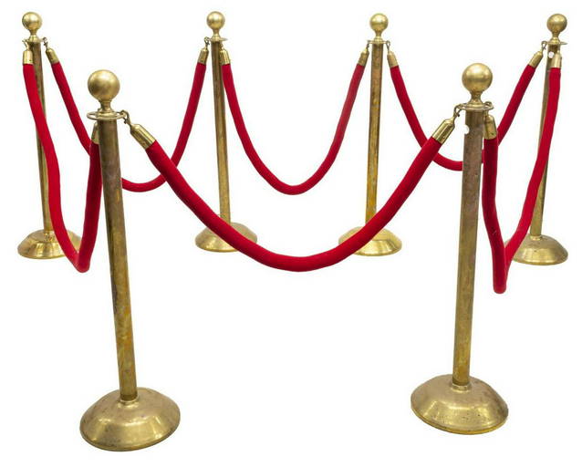 (6) Brass Theatre Stanchions W/ Red Velvet Rope