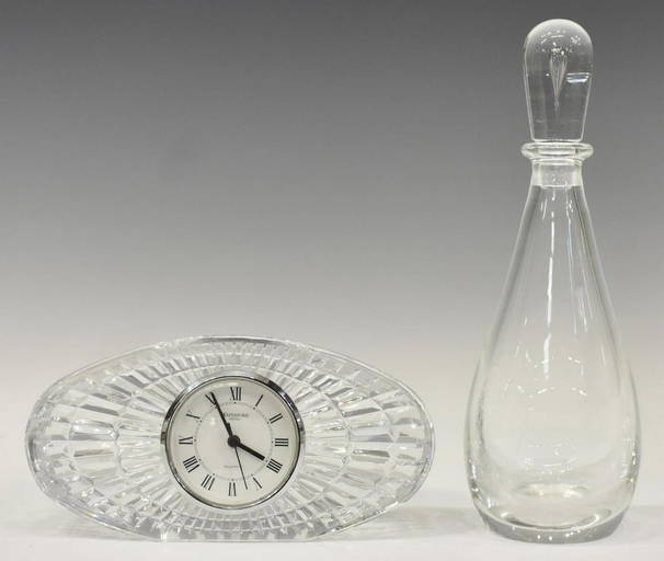 (2) Waterford Crystal Clock & Steuben Decanter