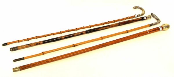Antique Sterling Top Bamboo Walking Sticks Canes