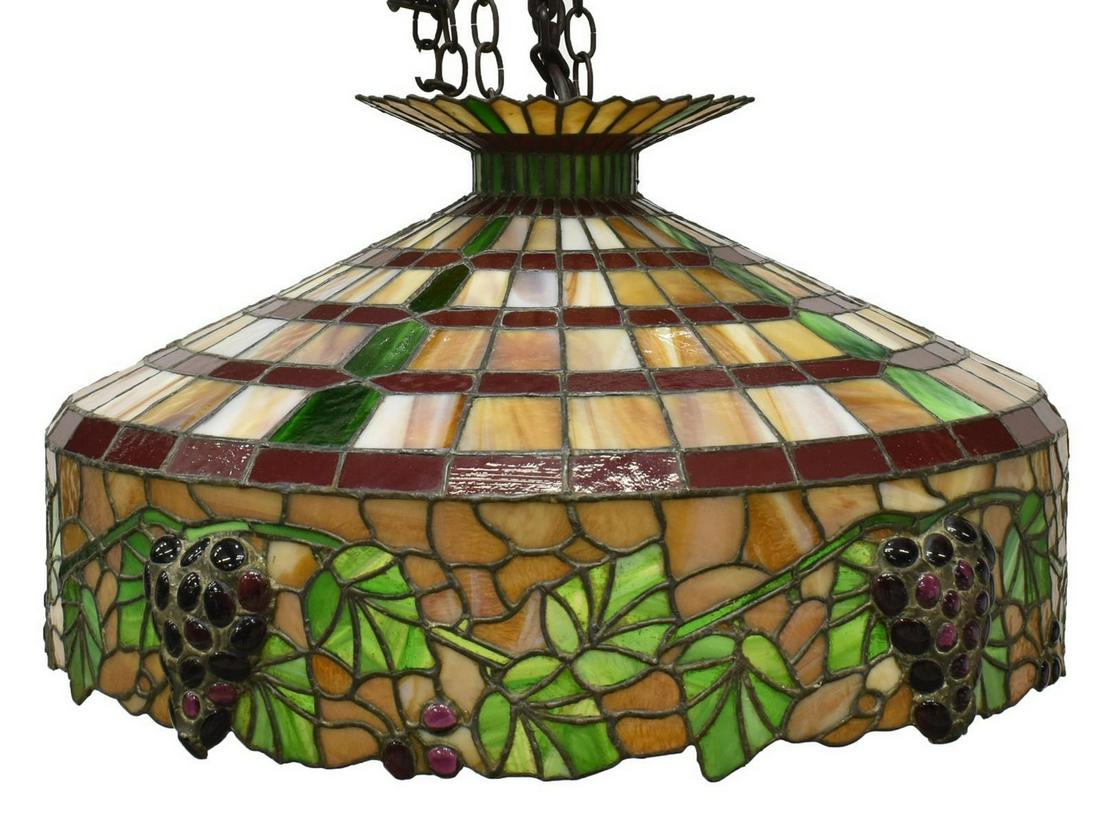 Stained & Leaded Glass Grapevine Hanging Light