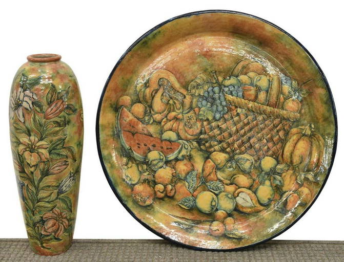 (2) Mexican Capelo Pottery 28" Charger & Vase