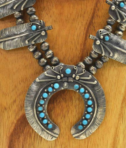 Ella Peter Navajo Feather Squash Blossom Necklace