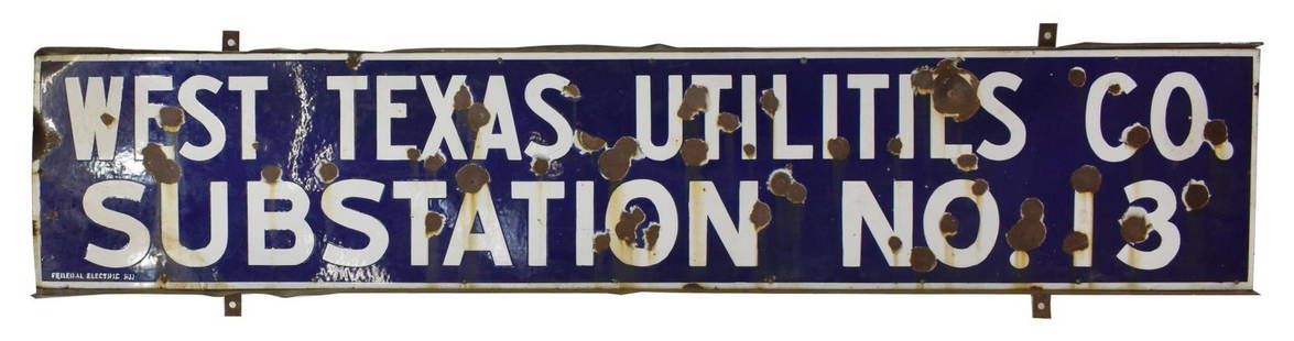 Federal Electric Porcelain W. Texas Utilities Sign