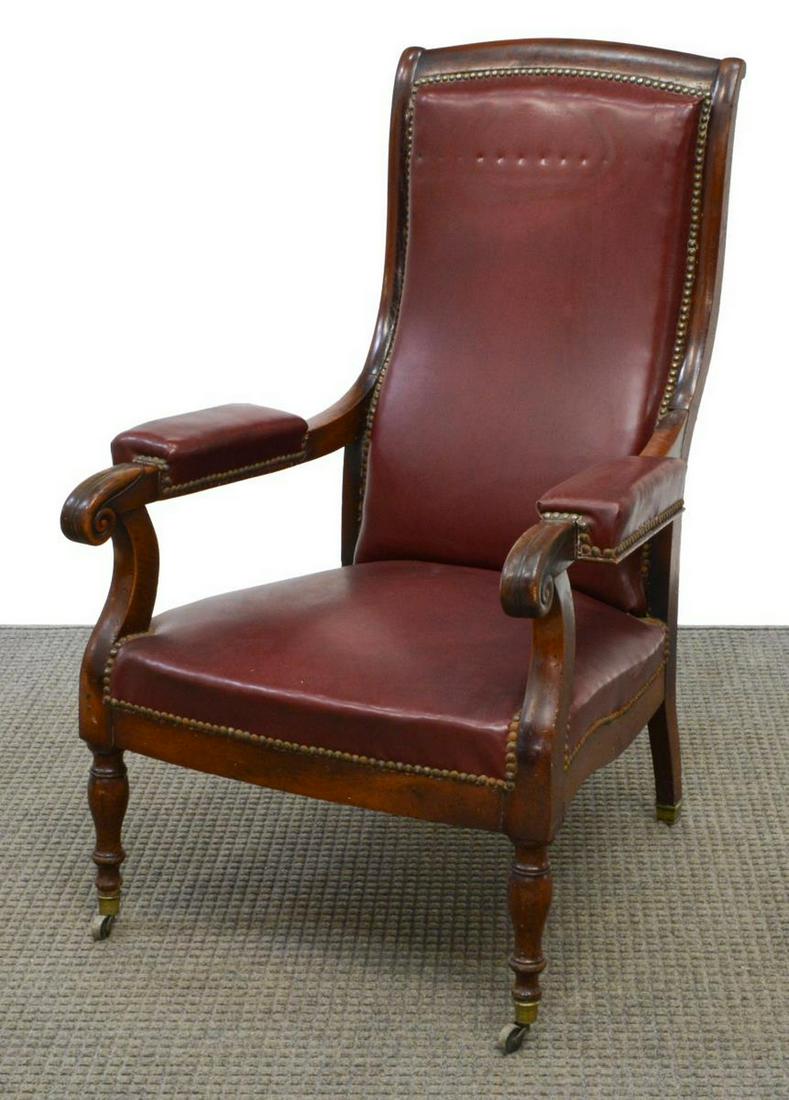 English Leather Upholstered Library Armchair