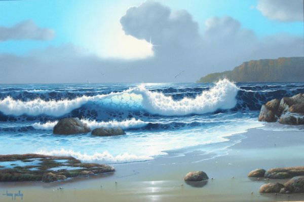 Seascape Painting, Larry Prellop (texas B. 1949)