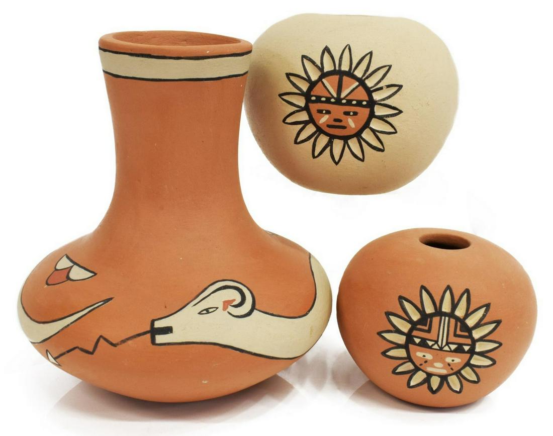 (3) Virginia Gutierrez Nambe Pueblo Pottery