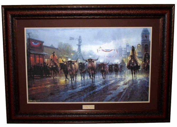 Framed G. Harvey Western Print, "cowboy's Payday"