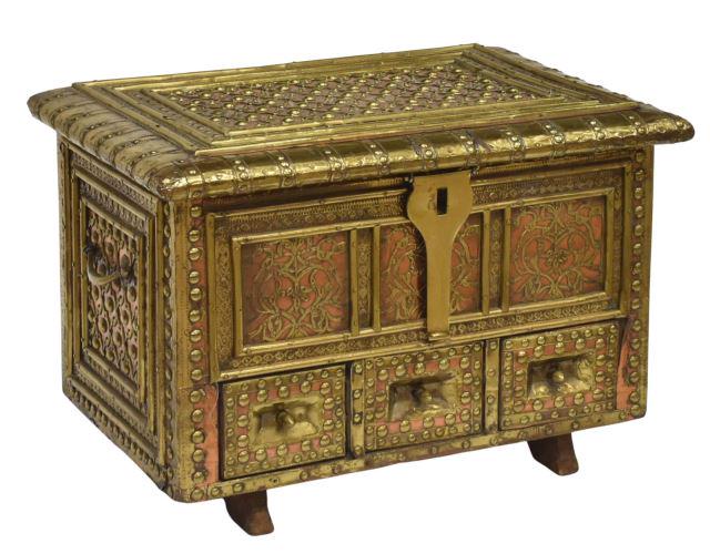 Middle Eastern Brass & Copper Clad Storage Trunk