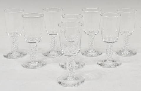 (8) Steuben Air Twist Stem Cordials Stemware