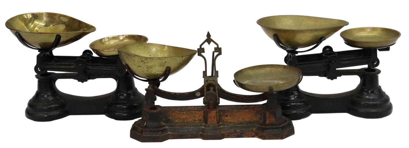(3) English Brass & Cast Iron Balance Scales