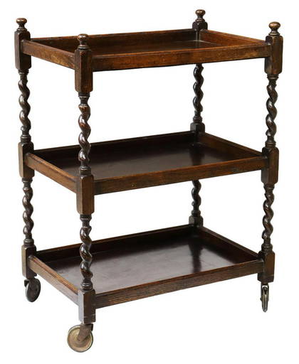 English Oak Three Tier Tea Trolley Service Cart