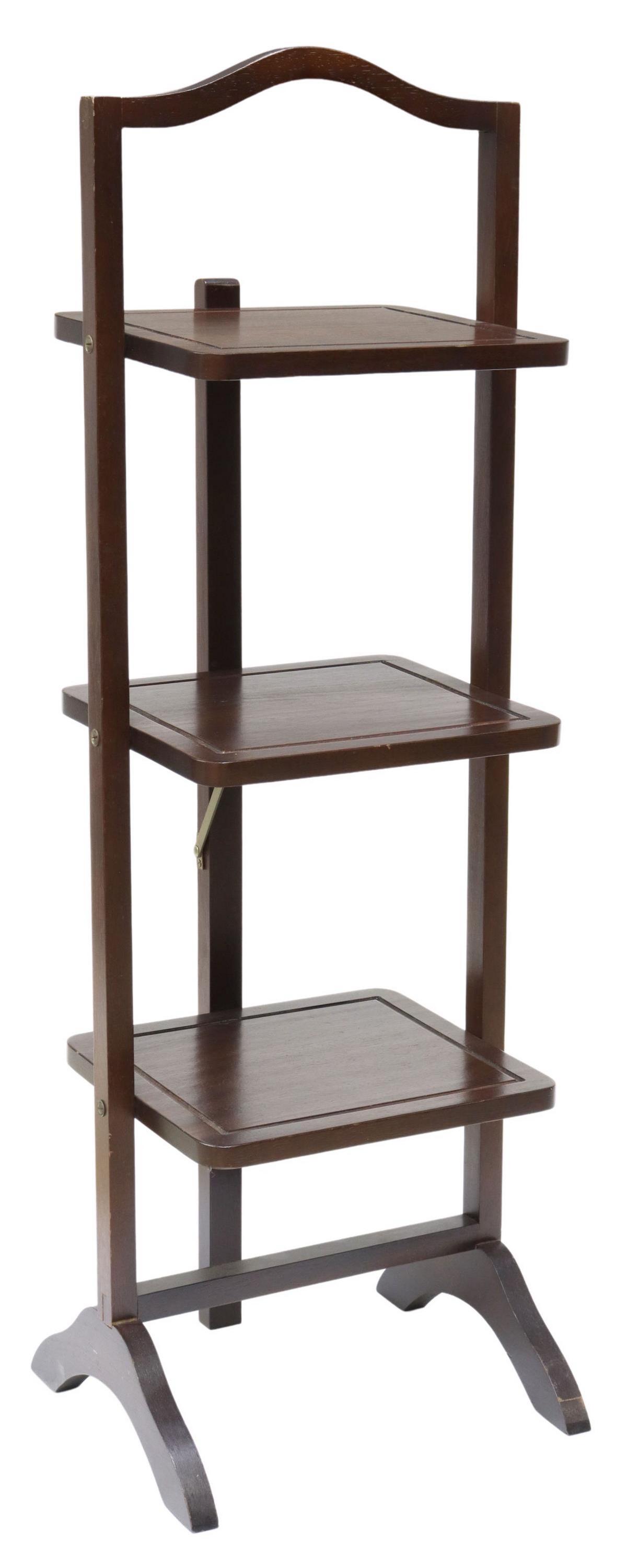 English Three Tier Folding Mahogany Muffin Stand