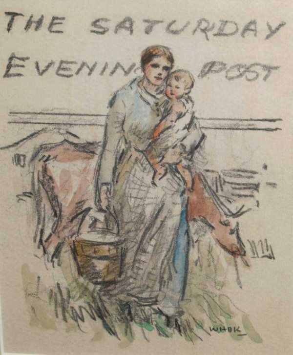 132: SKETCH,MILKMAID & CHILD,W.H.D. KOERNER (1878-1938)