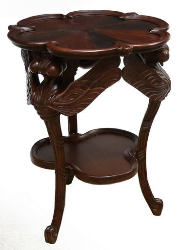 Ecole De Nancy Style Mahogany Dragonfly Side Table