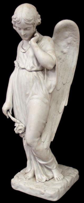 ANTIQUE FRENCH PARIAN WARE WINGED ANGEL STATUE