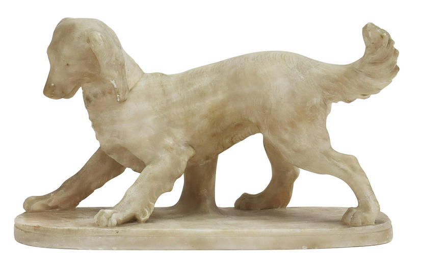 Carved Alabaster Sculpture Spaniel Dog