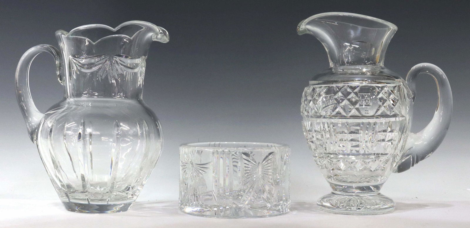 (3) Waterford Cut Crystal Pitchers & Coaster
