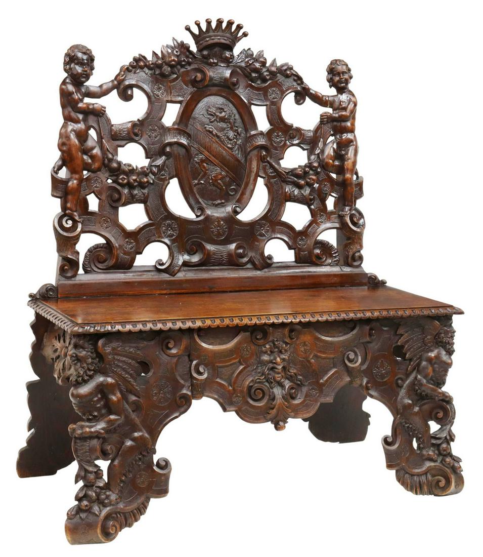ITALIAN RENAISSANCE REVIVAL WALNUT HALL BENCH - Mar 21, 2021 | Austin ...