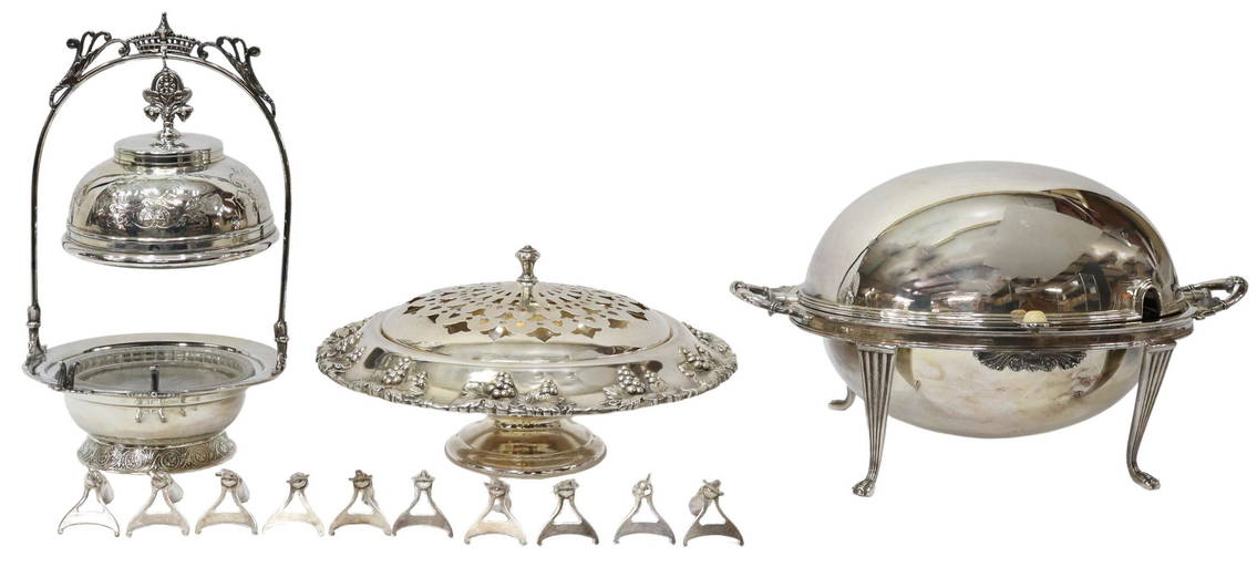(13) Silverplate Serviceware, Chafing Dish, Butter