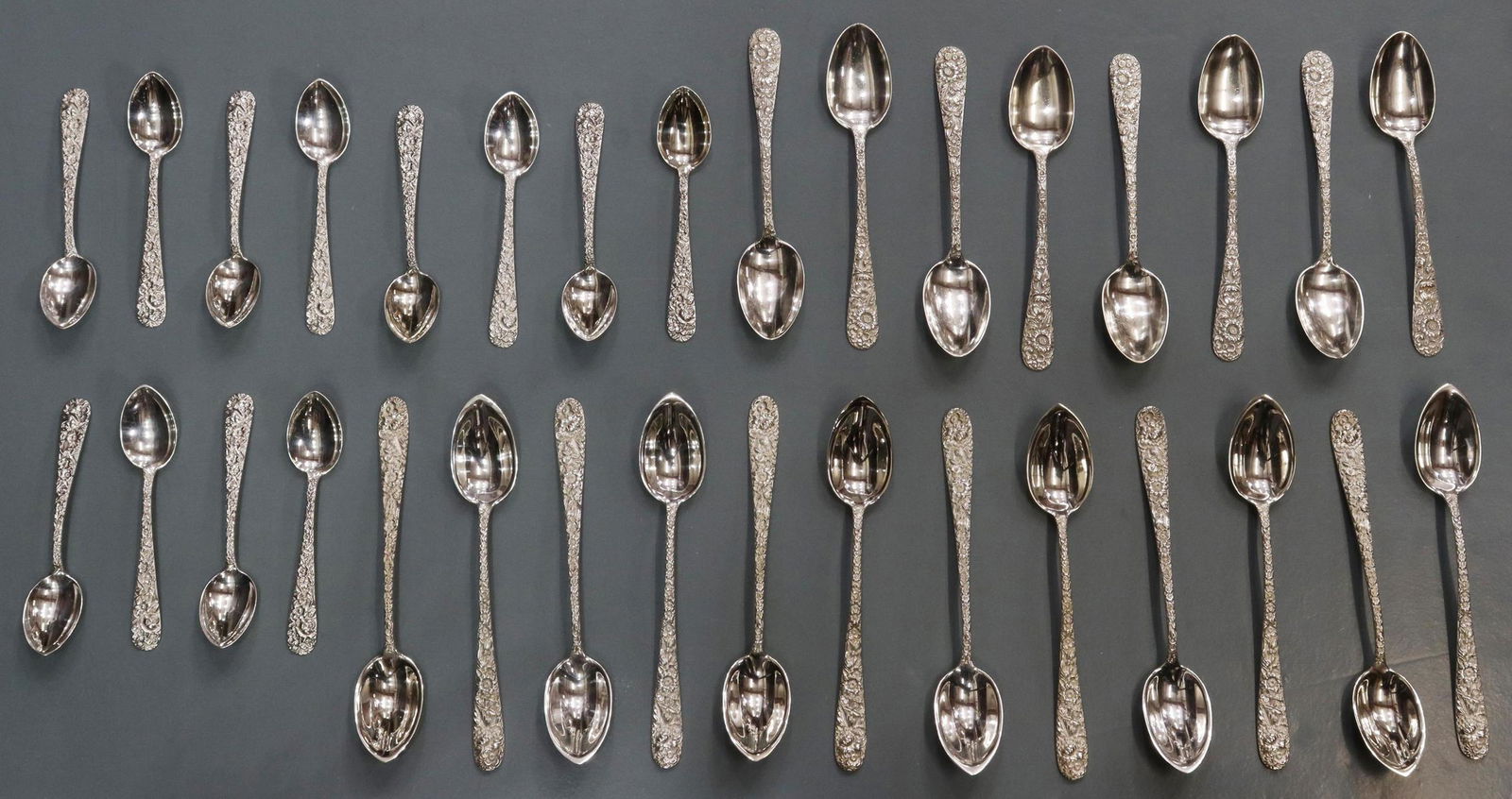 (32) Kirk & Son Sterling Repousse Flatware Spoons