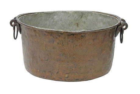 Large Copper Cauldron Wrought Iron Handle