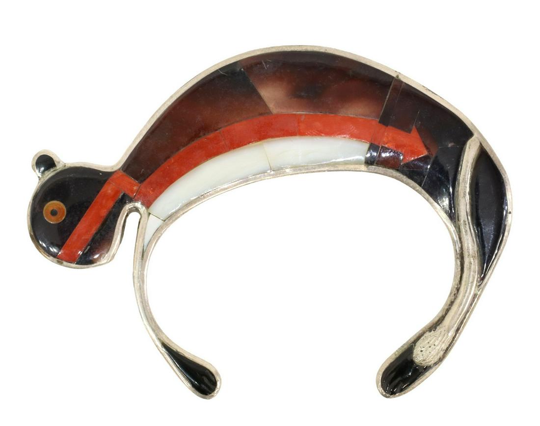 Native American Tufa Cast Silver Animal Cuff