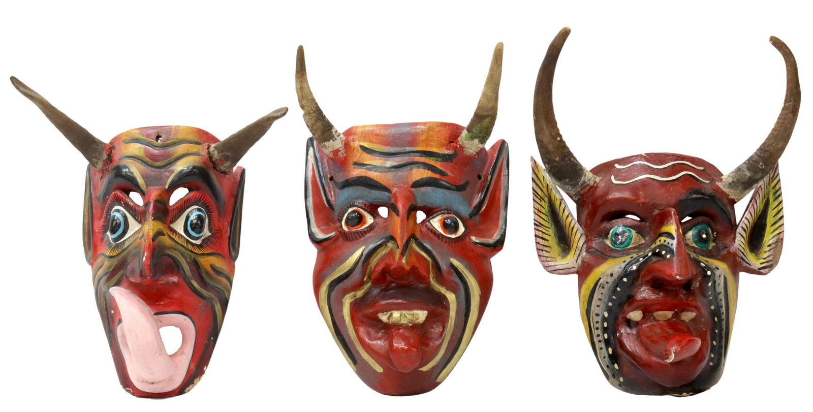 (3) MEXICO EL DIABLO PASTORELA PAINTED DANCE MASKS | Barnebys