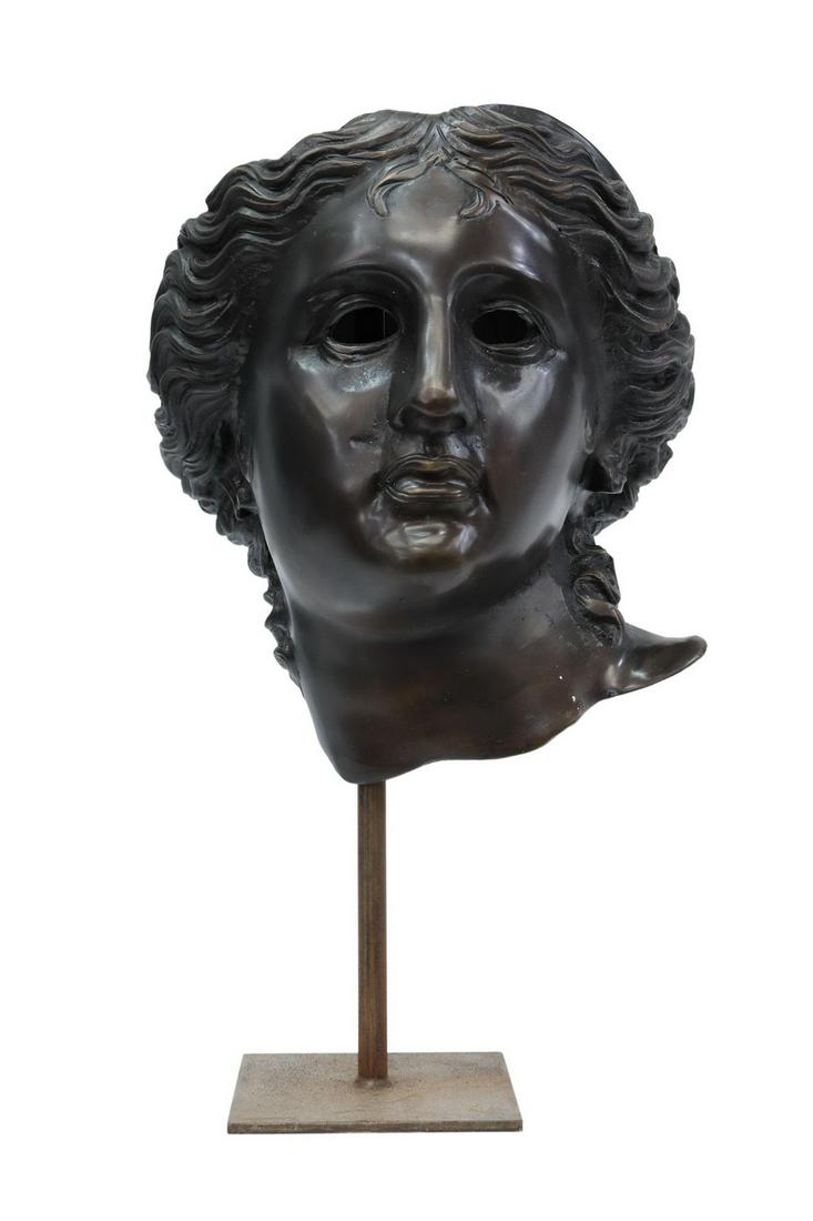 PATINATED METAL SATALA APHRODITE HEAD ON STAND | Barnebys